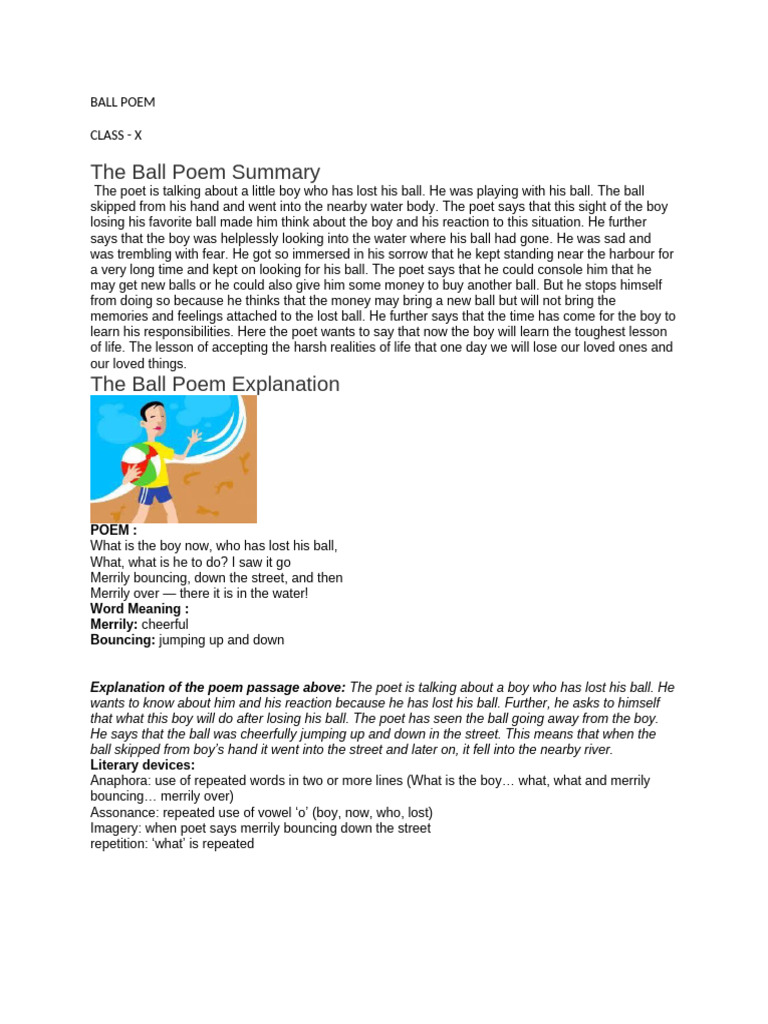 Ball Poem - Explanation | PDF | Rhyme | Epistemology