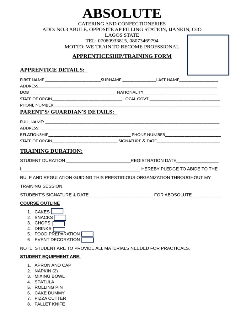 ABSOLUTE Apprenticeship Form | PDF