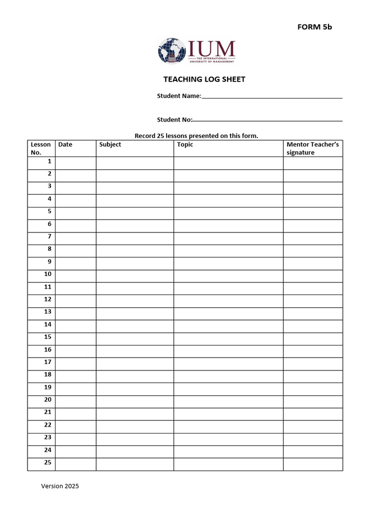 Form 5b - Teaching Log Sheet | PDF