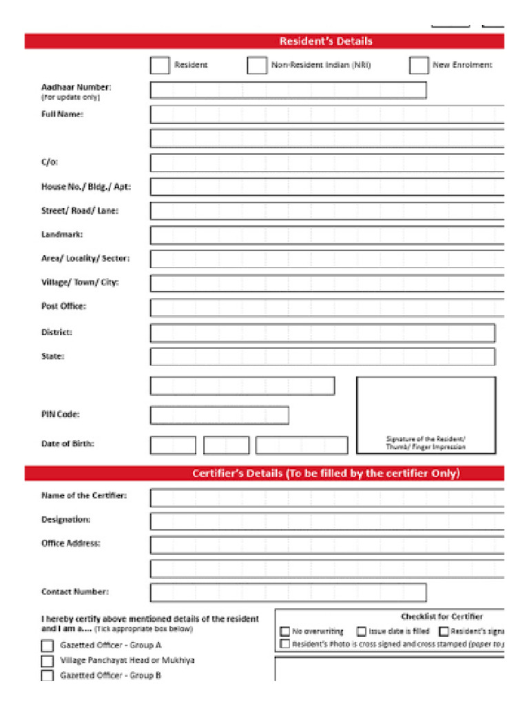 Aadhar Update Form | PDF