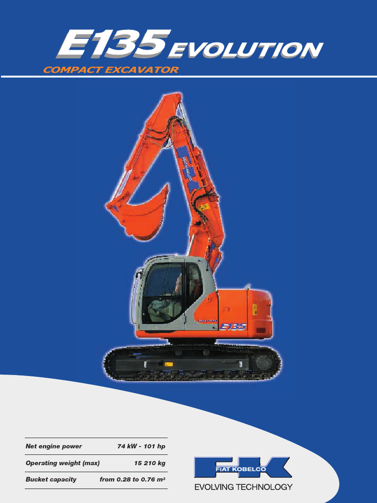 E135 Evolution Compact Excavator Specs | PDF | Engines | Pump