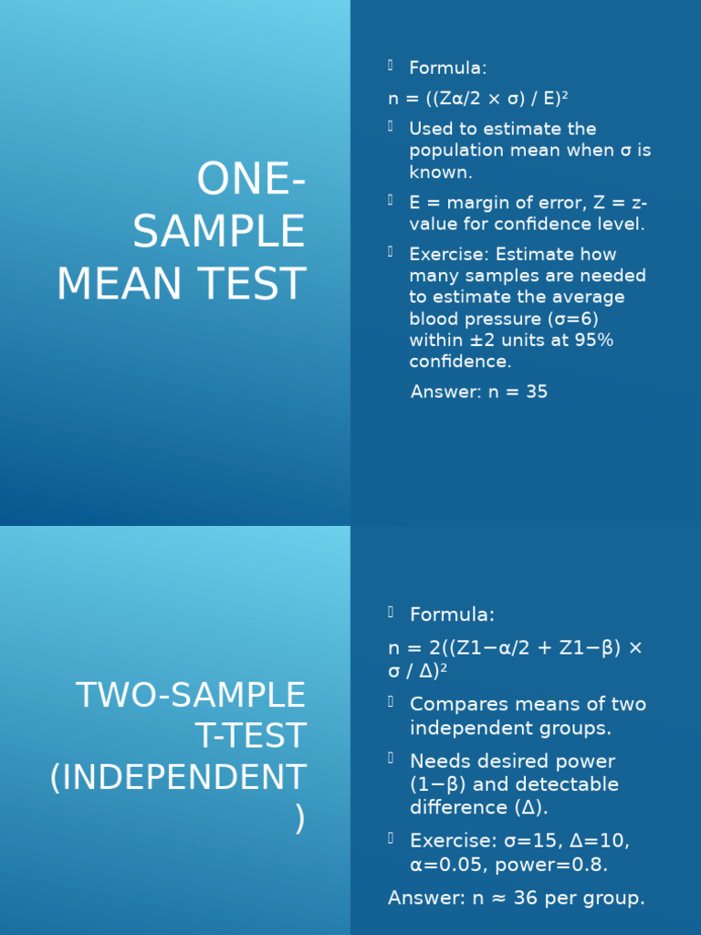 Sample Size Formulas Presentation | PDF | Regression Analysis ...