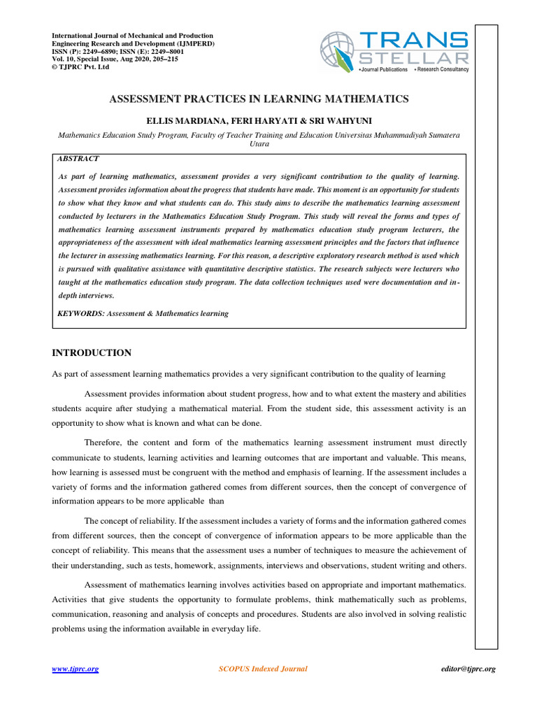 Mathematics Learning Assessment Practices | PDF | Educational ...