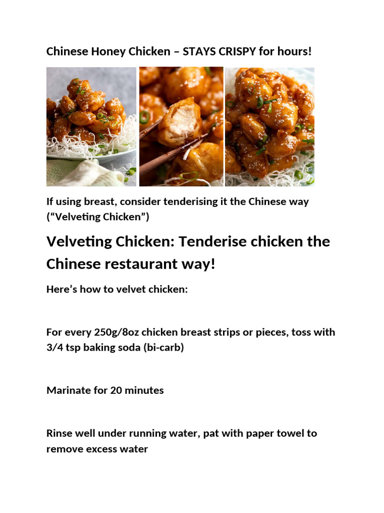 Crispy Chinese Honey Chicken Recipe | PDF | Corn Starch | Chinese Cuisine