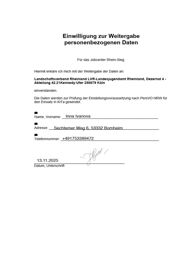 Einwilligung Zur Datenweitergabe Blanko | PDF