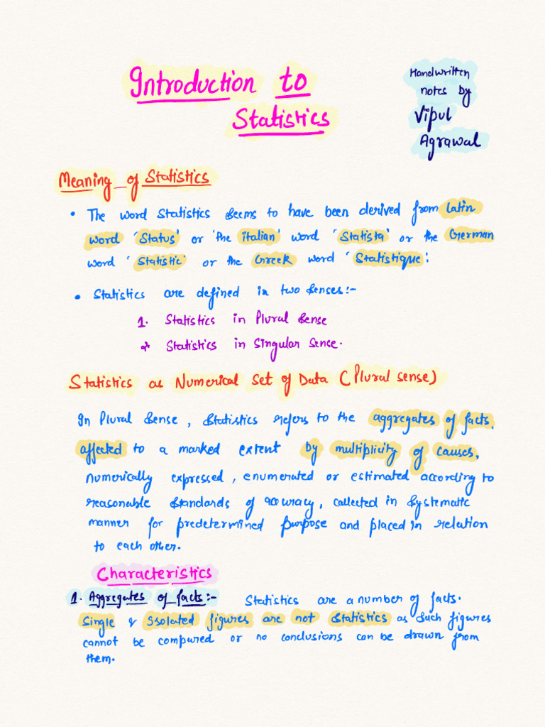 Introduction To Statistics Notes | PDF | Statistics | Data