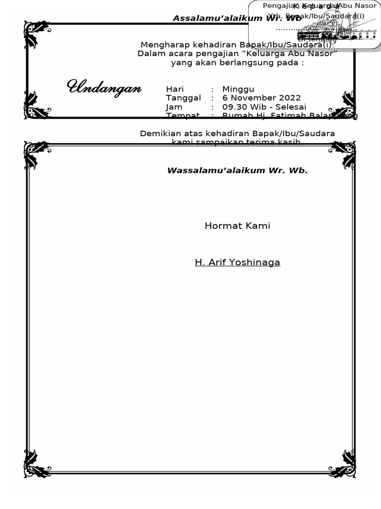 Undangan Pengajian Keluarga Abu Nasor | PDF