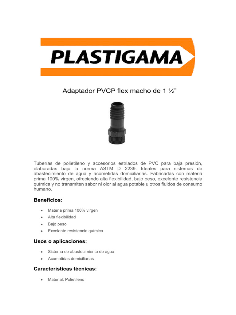 5.-Adaptador PVCP flex macho de 1 ½” | PDF
