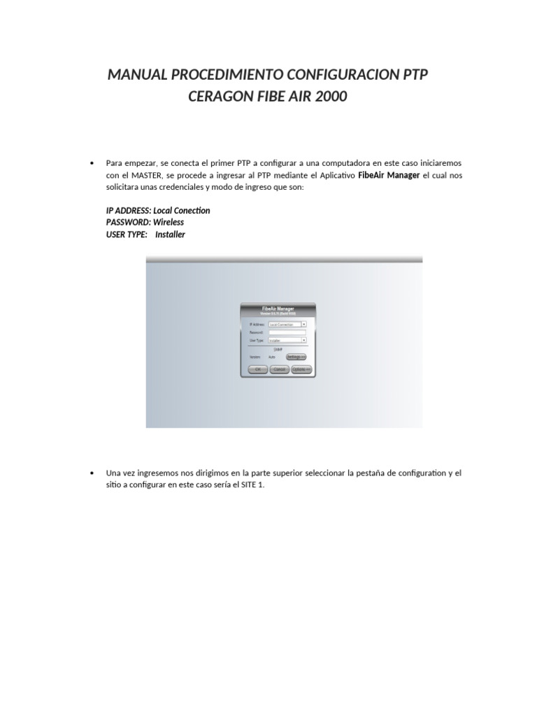 Manual Procedimiento Configuracion Ptp Ceragon Fibe Air 2000 | PDF ...