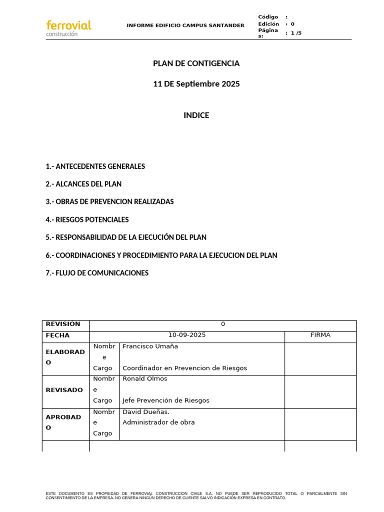 Plan de Contingencia 10-09-2025 Rev.3 | PDF