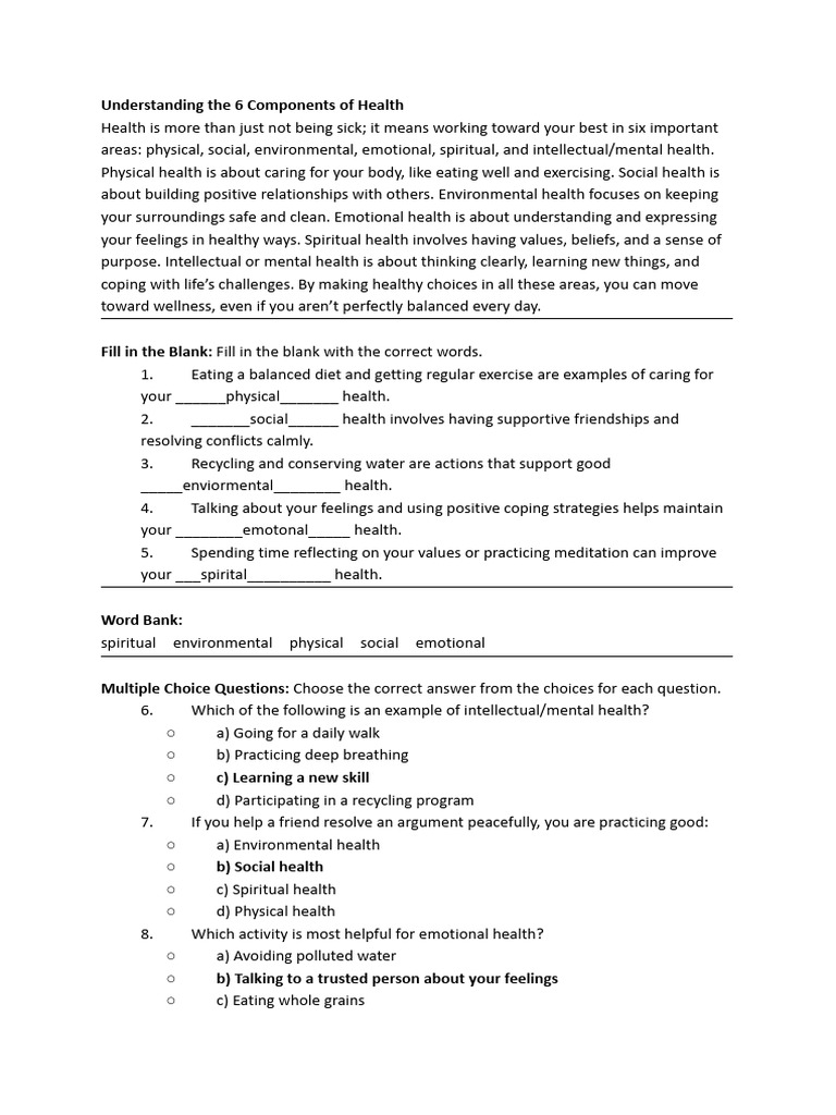 Six Key Components of Health Explained | PDF | Mental Health ...