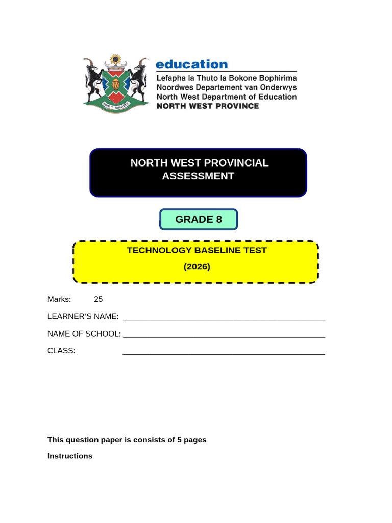 Grade 8 Technology Baseline Test 2026 | PDF | Lever