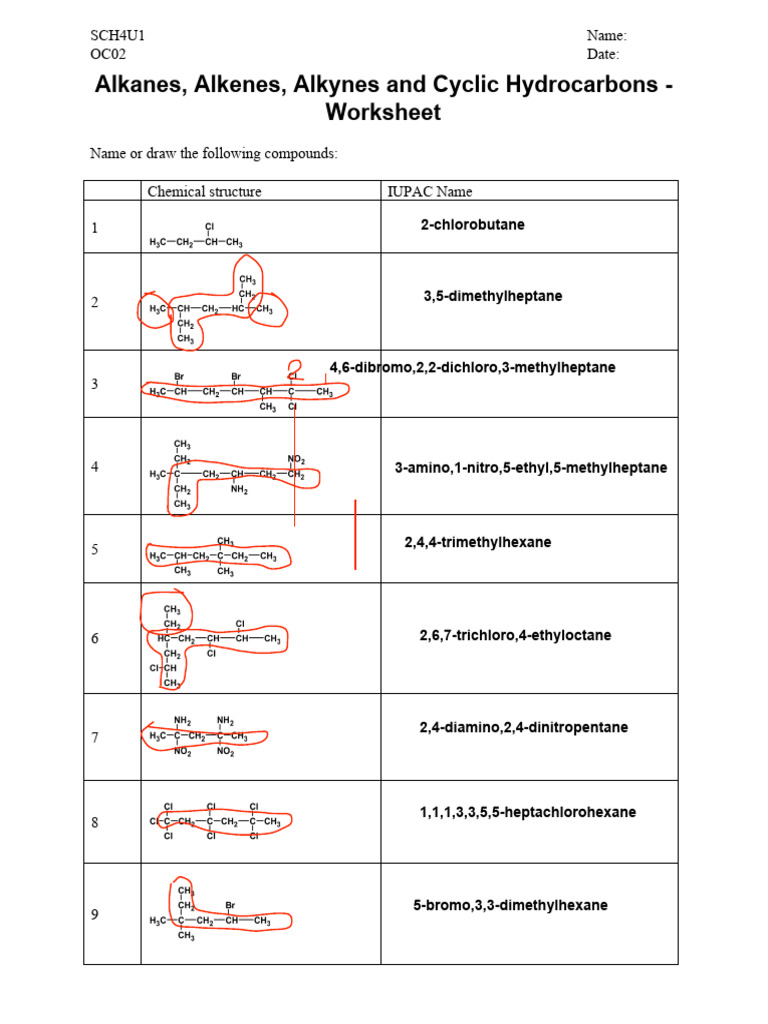 Oc02 Alkenesalkynesandcyclichydrocarbons Worksheet | PDF | Alkene ...