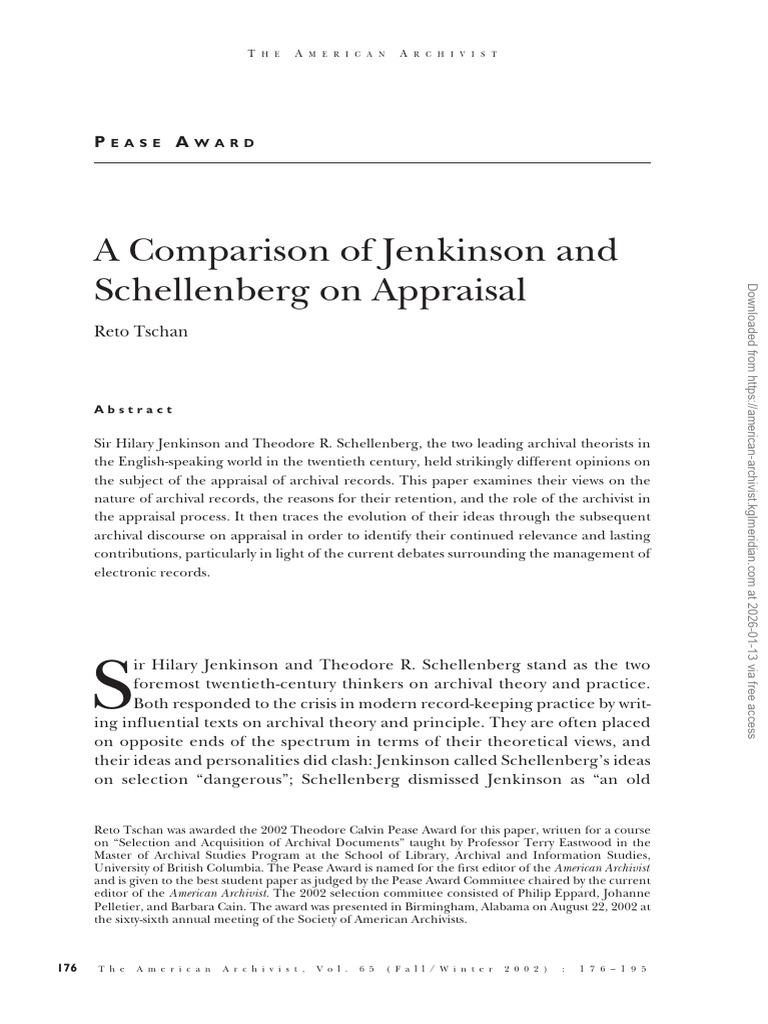 A Comparison of Jenkinson and Schellenberg on Appraisal | PDF ...