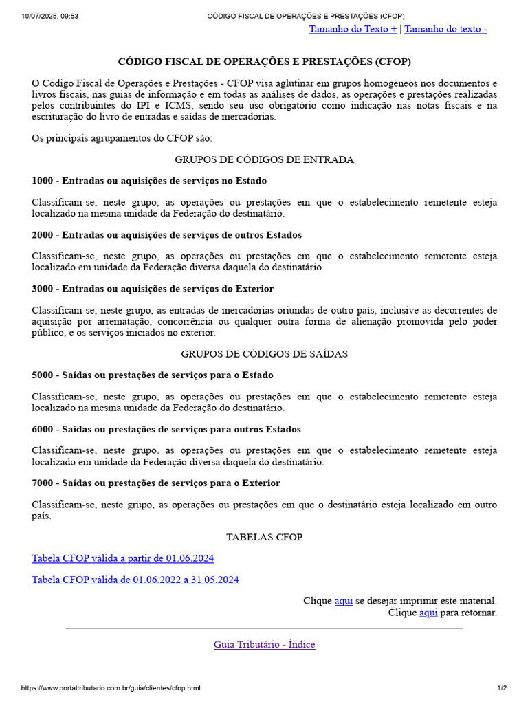 Entenda o Código CFOP e suas Categorias | PDF