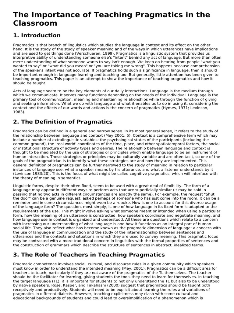 Teaching Pragmatics in Language Education | PDF | Semantics | Nonverbal ...