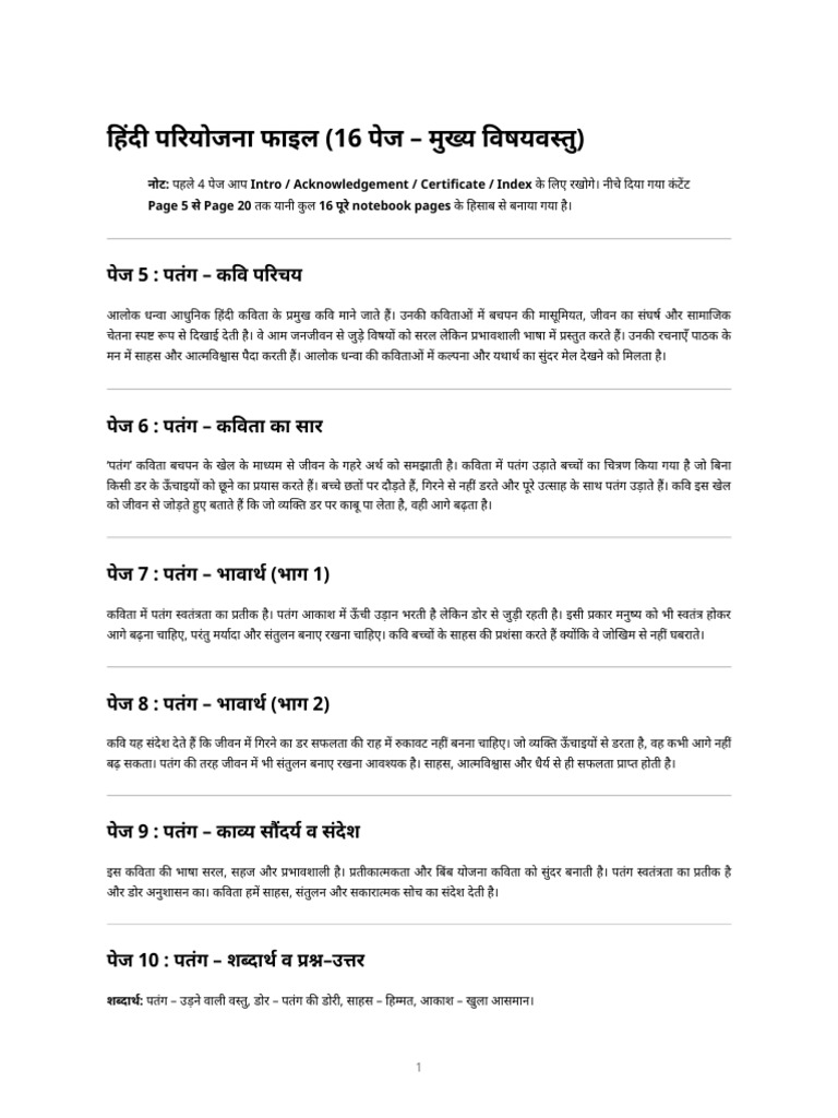 Hindi Project File - 20 Pages | PDF