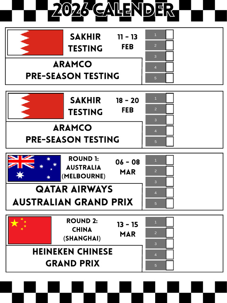 F1 Calender | PDF | Formula One | Grand Prix Motor Racing