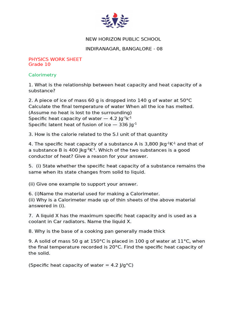 Calorimetry Work Sheet 1 1754450424 | PDF
