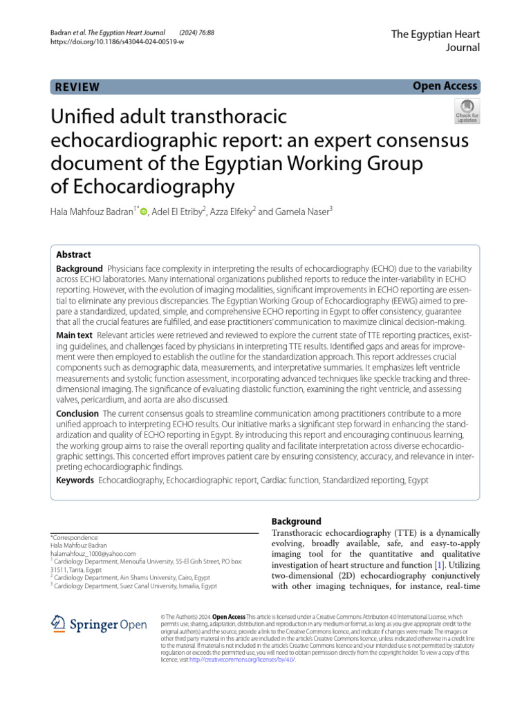 Standardized Echocardiography Report Egypt | PDF | Heart Valve ...