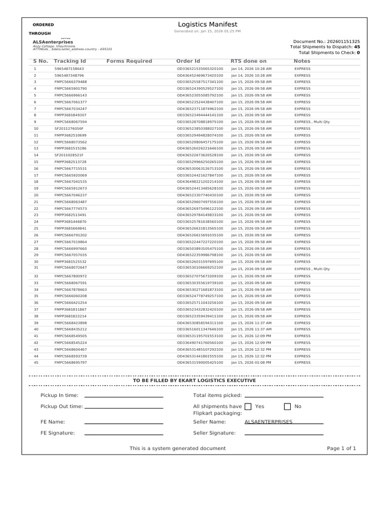 Logistics Manifest for Shipments | PDF