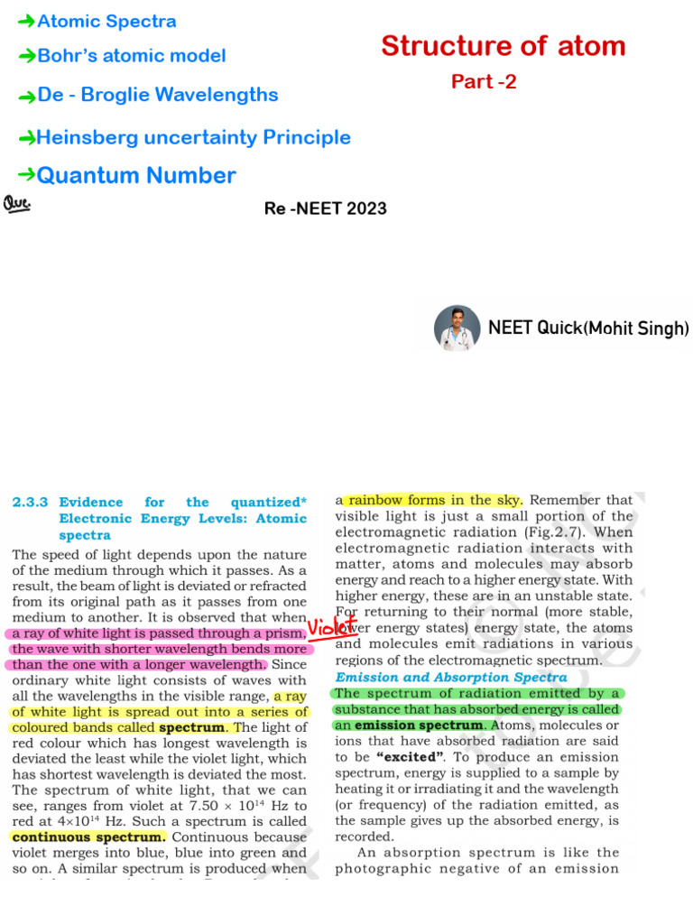 Structure of atom(part-2) NCERT HIGHLIGHTS | PDF | Atomic Orbital ...