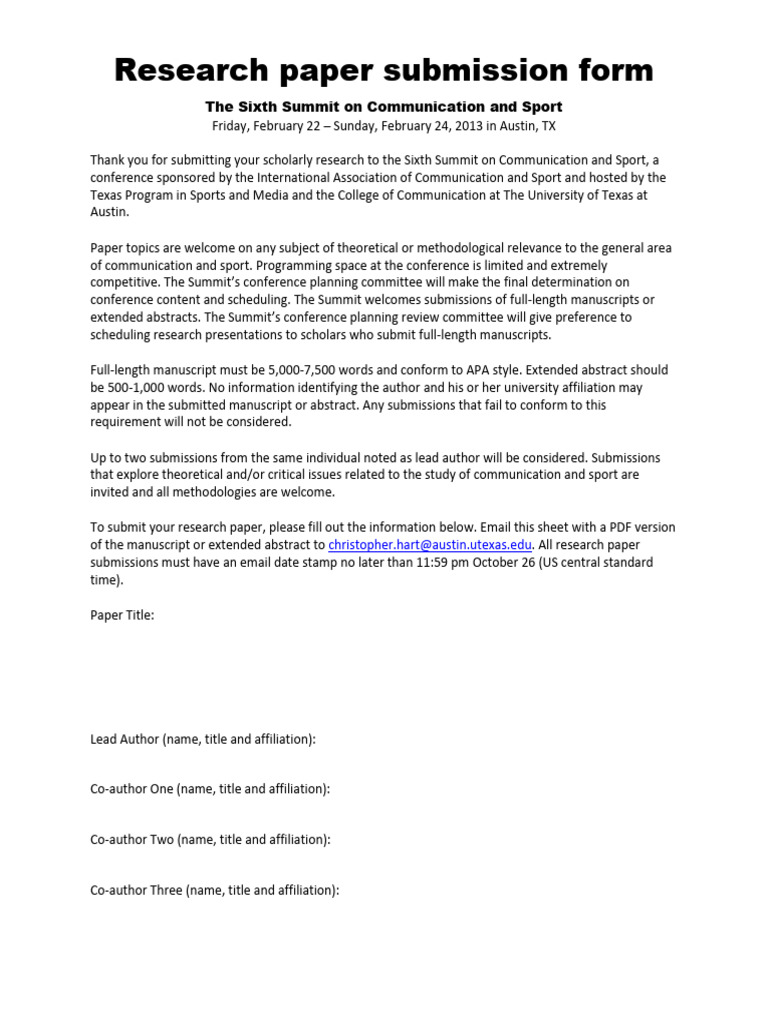 Sixth Summit on Communication and Sport Submission | PDF