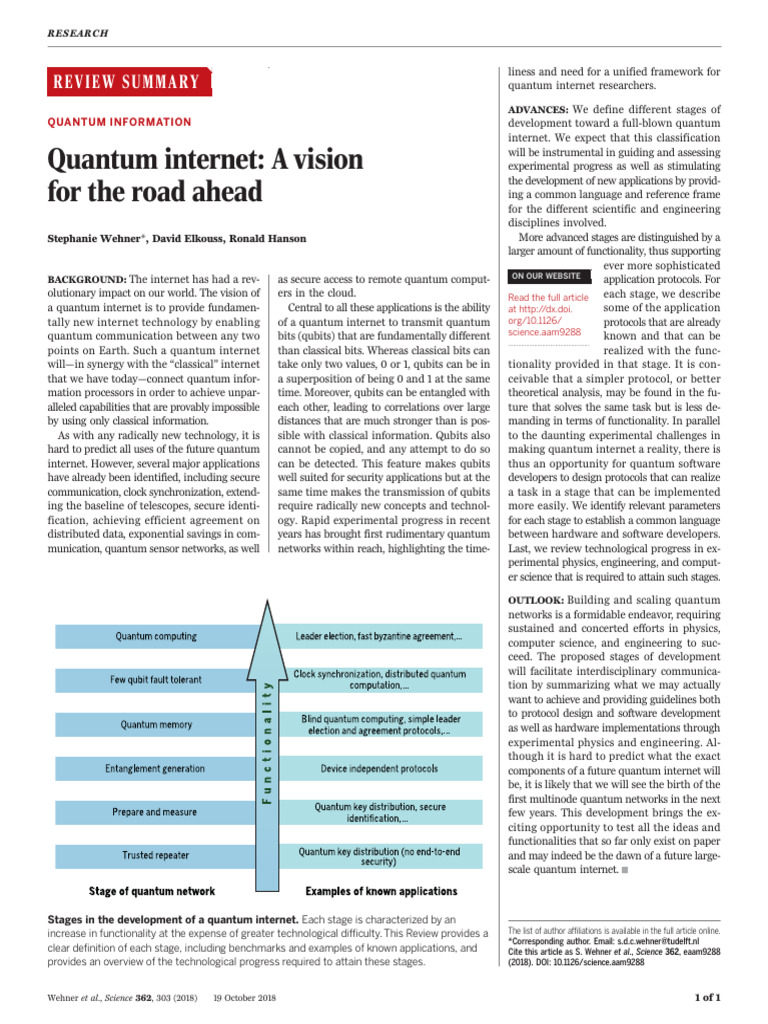 Stages of Quantum Internet Development | PDF | Quantum Entanglement ...