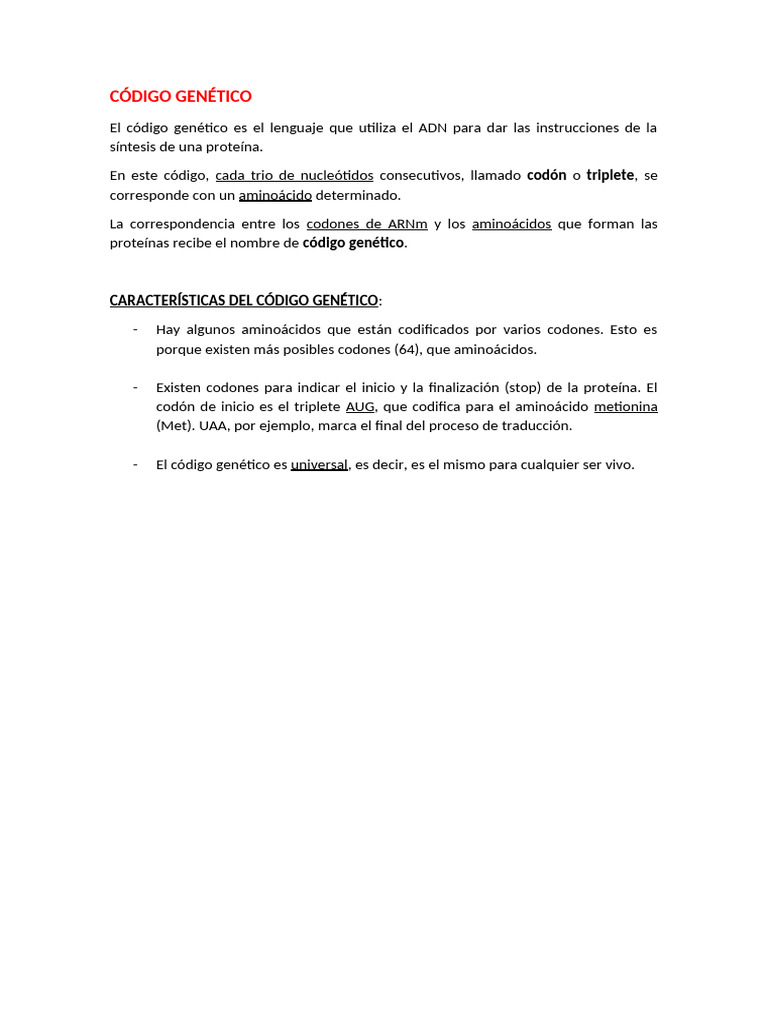 Código Genético: Estructura y Función | PDF