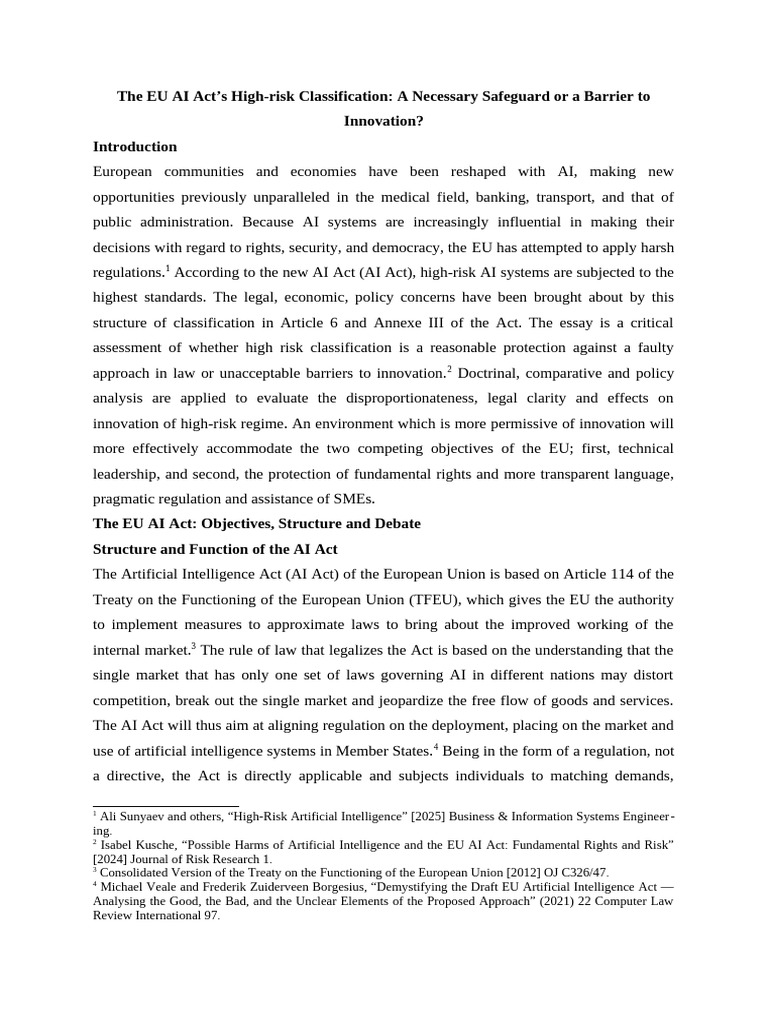 EU AI Act: High-Risk Classification Impact | PDF | Artificial ...
