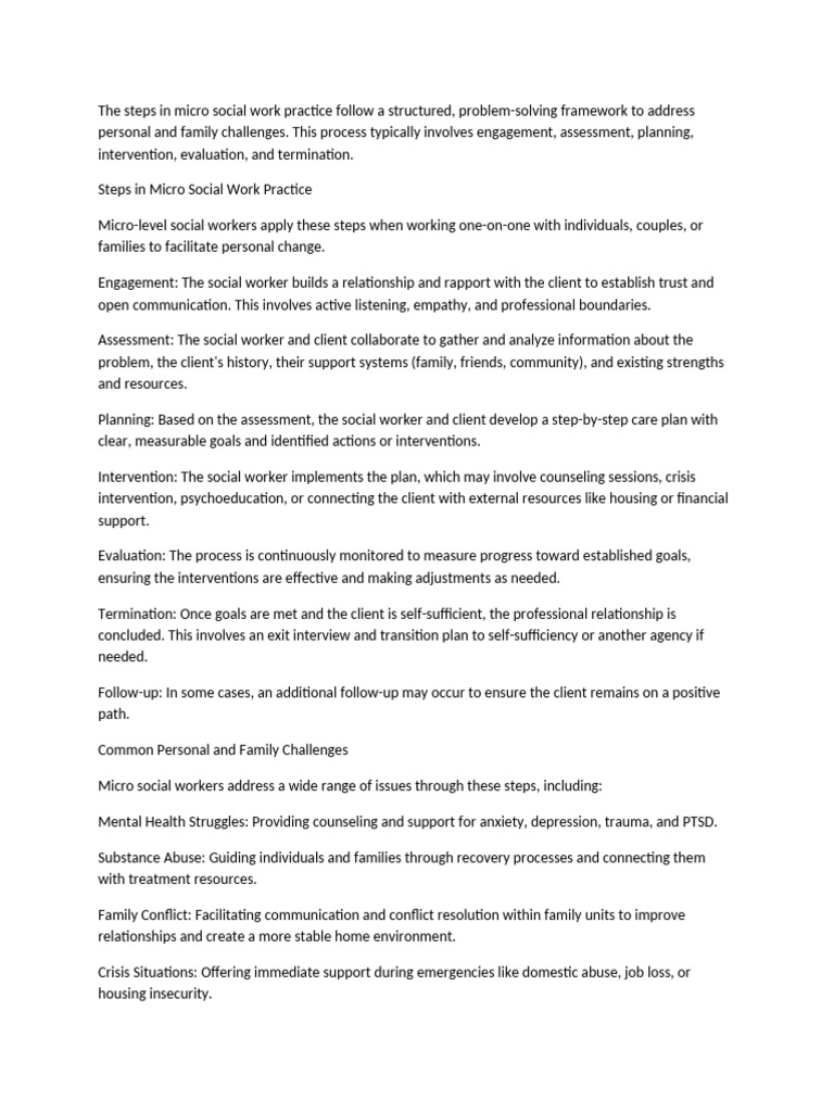 The Steps in Micro Social Work Practice Follow a Structured | PDF ...