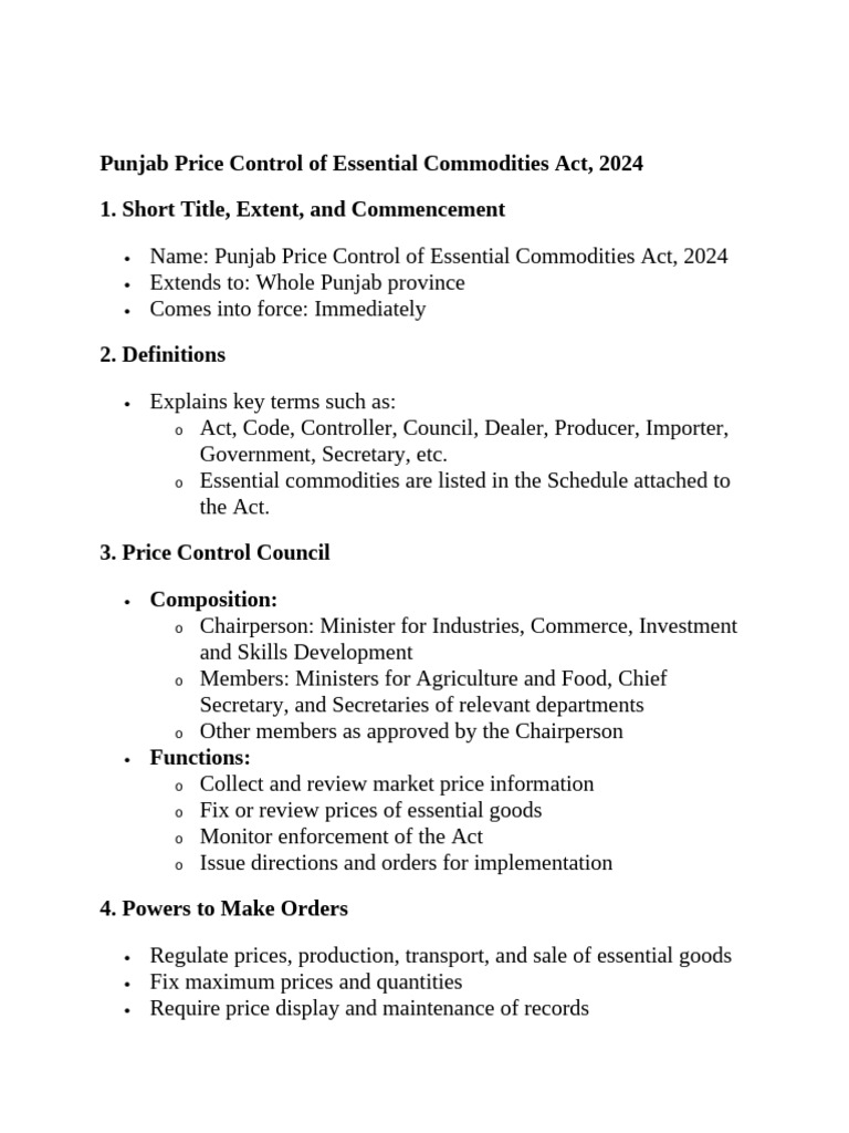 Punjab Price Control of Essential Commodities Act | PDF | Fine (Penalty ...