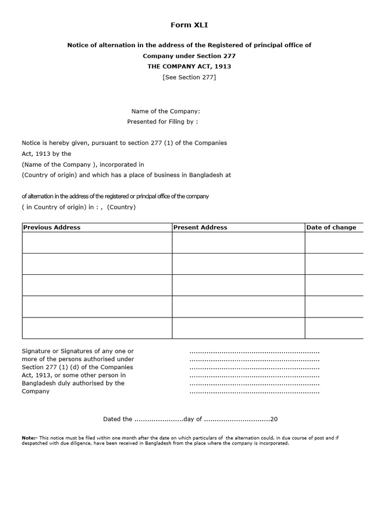 Company Address Change Notice Form | PDF