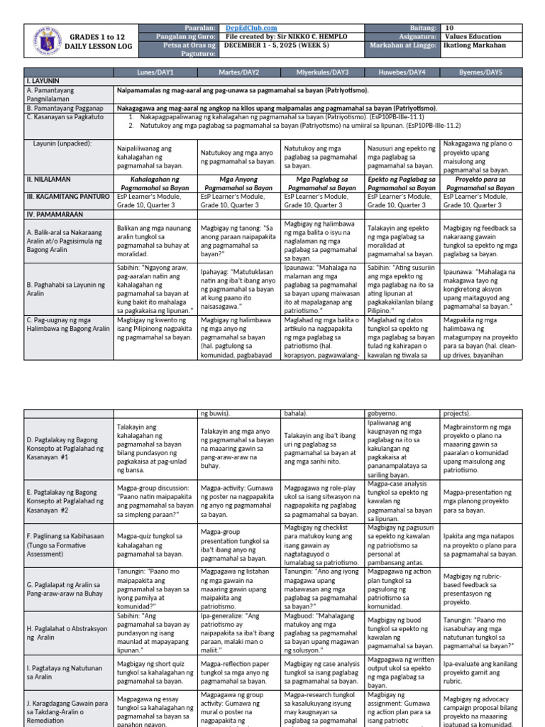 DLL_ESP 10_Q3_W5 | PDF