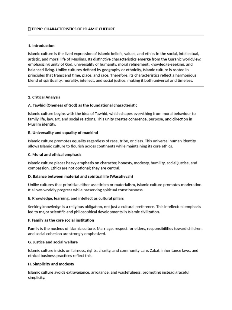 Characteristics of Islamic Culture | PDF | Tawhid | Abrahamic Religions