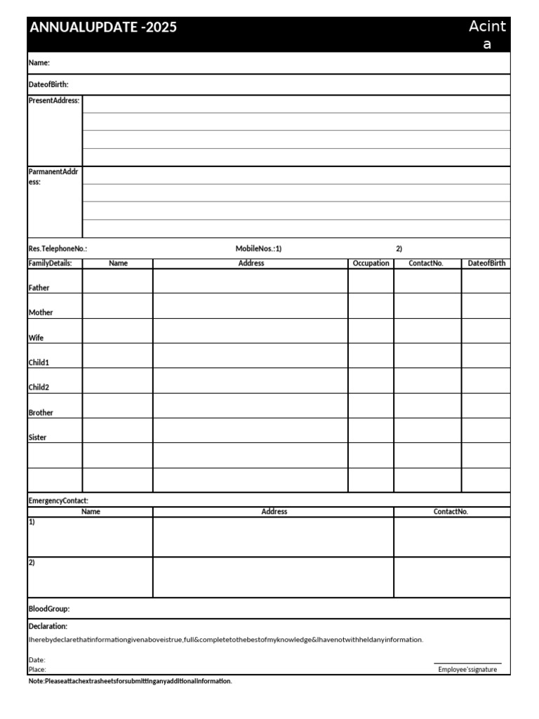 2025 Annual Update Form Template | PDF