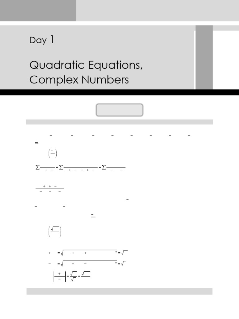 Quadratic Equations & Complex Numbers Solutions | PDF | Elementary ...