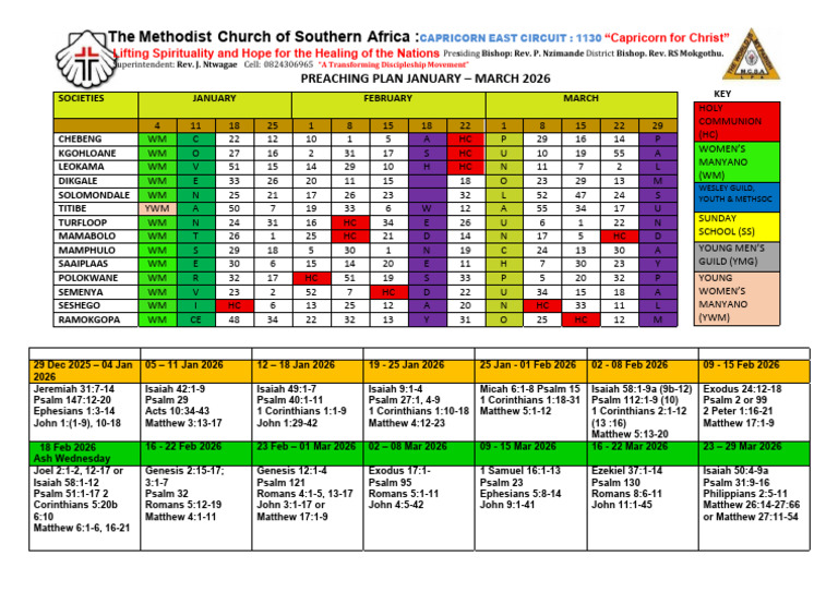 Jan-mar 2026 Preachers' Plan | PDF | Protestant Denominational Families ...