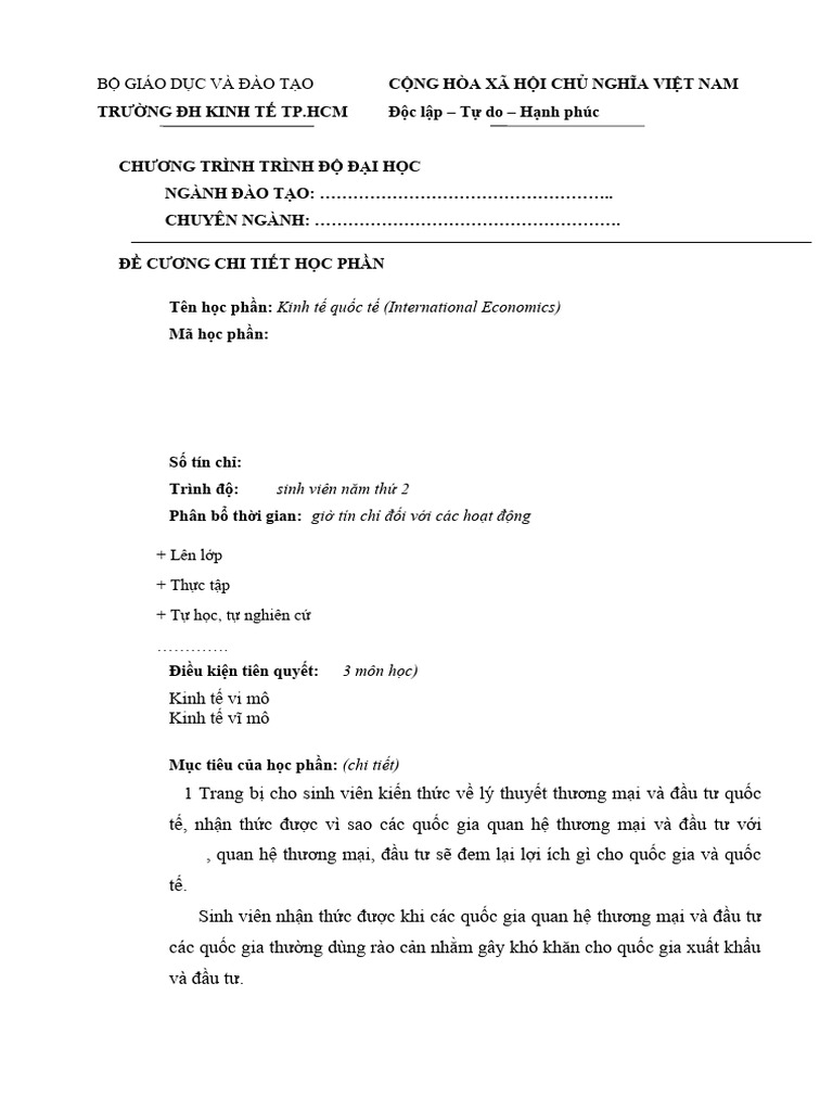 17D1301060659 Syllabus Kinh Te Quoc Te | PDF