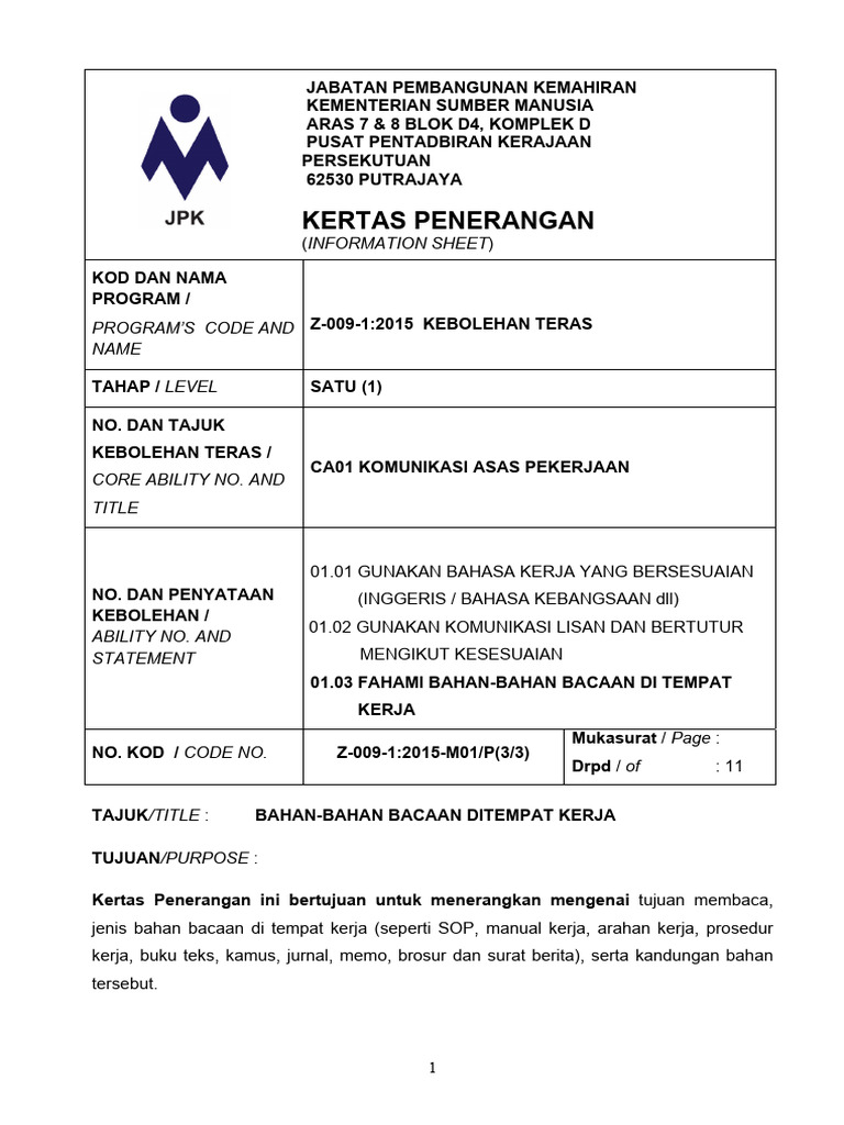 Tahap 1 Kertas Penerangan Ca01 (3-3) | PDF