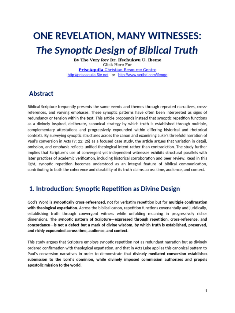 Synoptic Repetition in Biblical Truth | PDF | Bible | Covenant Theology