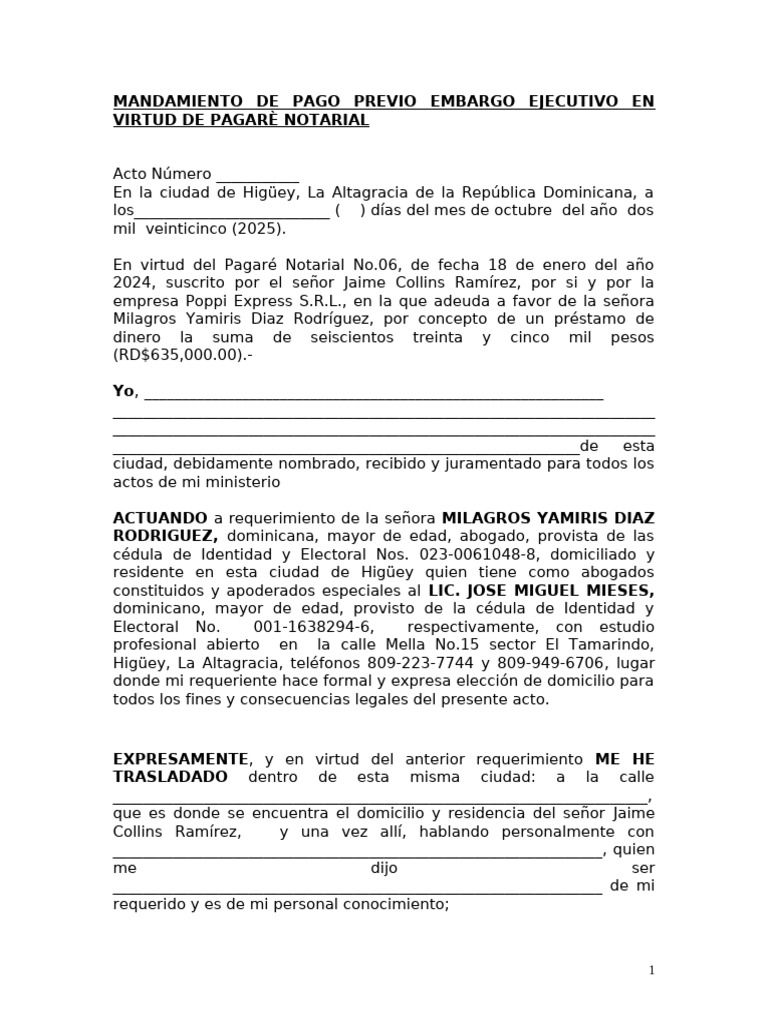 Mandamiento de Pago Yamiris | PDF