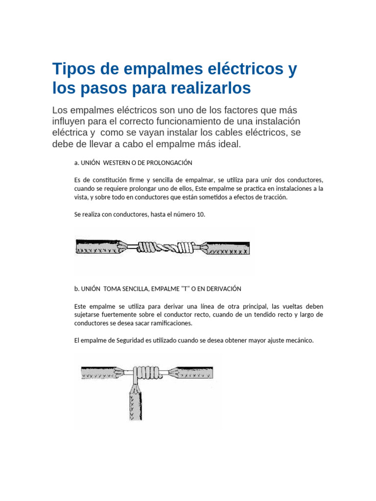 Tipos de empalmes eléctricos y los pasos para realizarlos | PDF | Hertz ...