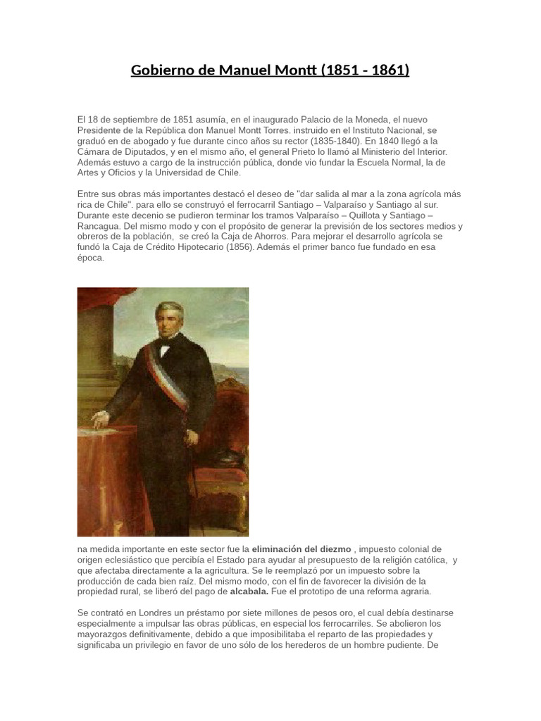 Gobierno de Manuel Montt: Reformas y Crisis | PDF