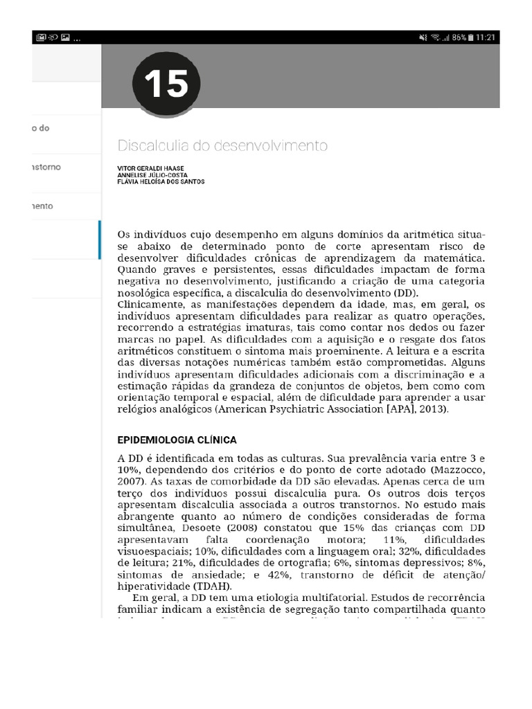 Neuropsicologia Hoje_Cap.15_Discalculia do Desenvolvimento (1) | PDF