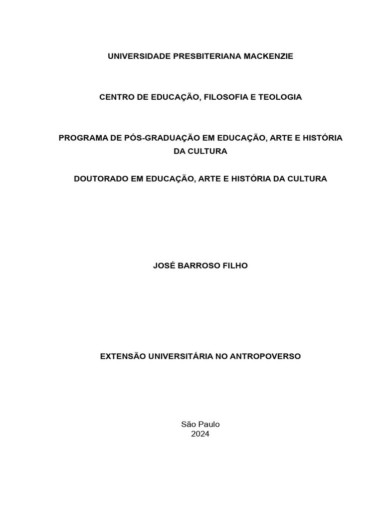 EXTENSÃO UNIVERSITÁRIA NO ANTROPOVERSO JOSE BARROSO FILHO | PDF ...