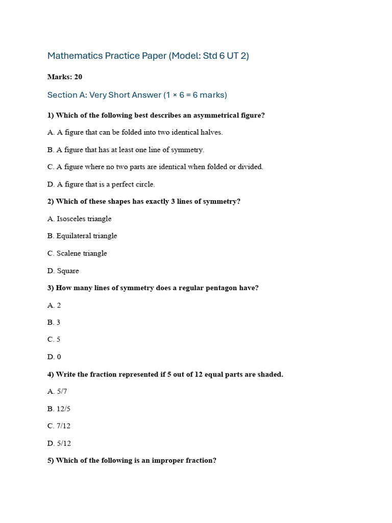 Std6 Maths Revision (1) | PDF