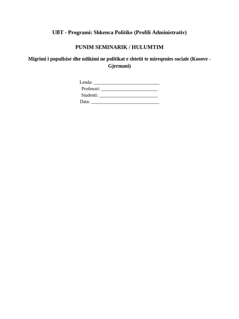 Projekti Migrimi Kosove Gjermani Hulumtim v2 | PDF