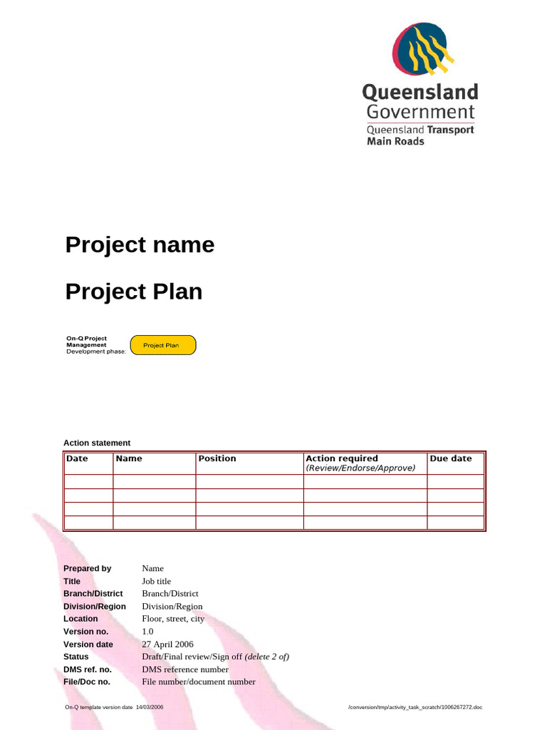 Queensland Transport Project Plan | PDF | Risk | Business