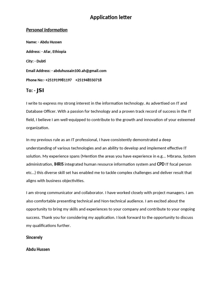 Application Letter Abdu Jsi | PDF